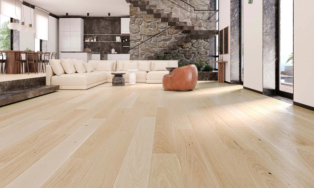 Trægulv - Eg Plank, Natur, børstet hvid matlak - LAVE PRISER